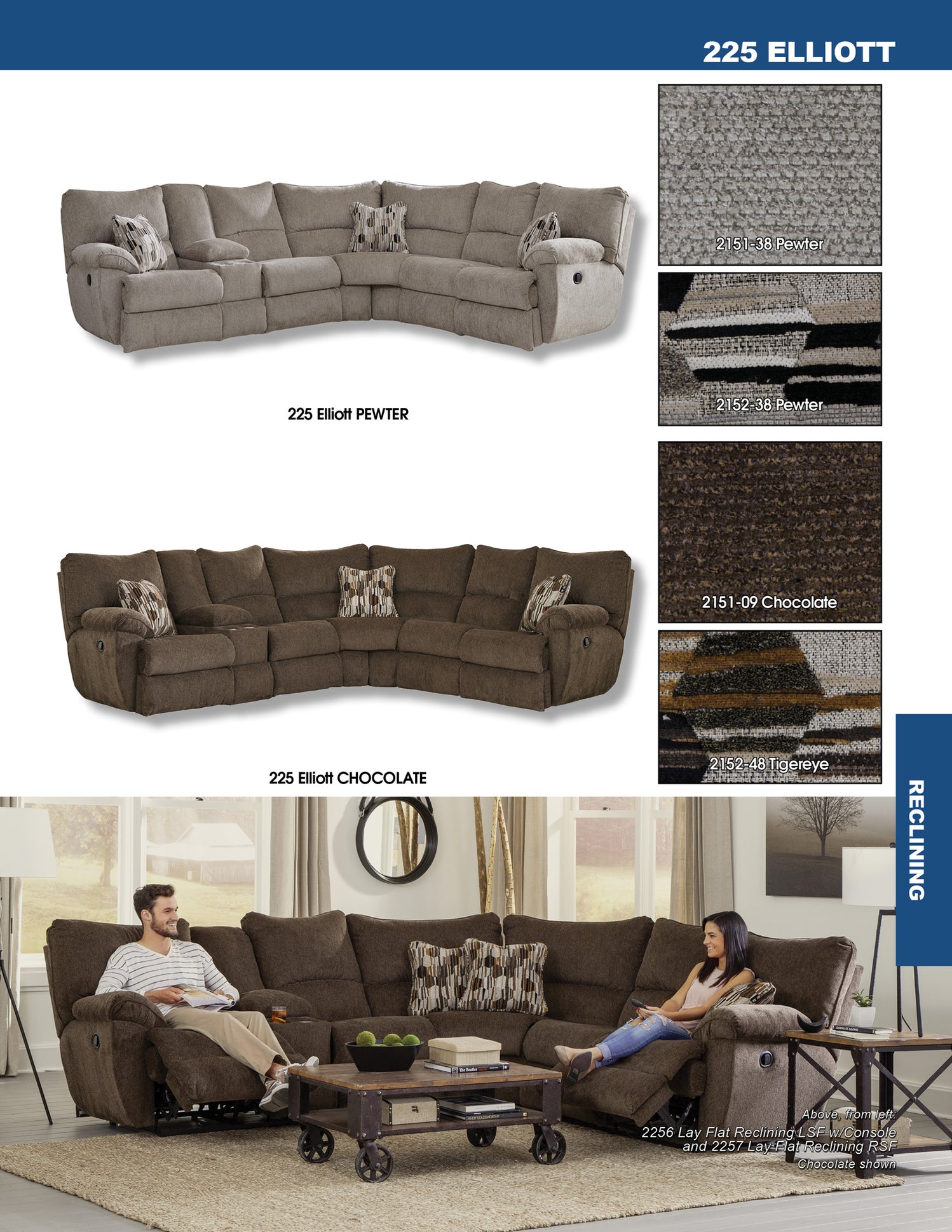 Catnapper - Elliott 2 Piece Power Reclining Lay Flat Sectional in ...