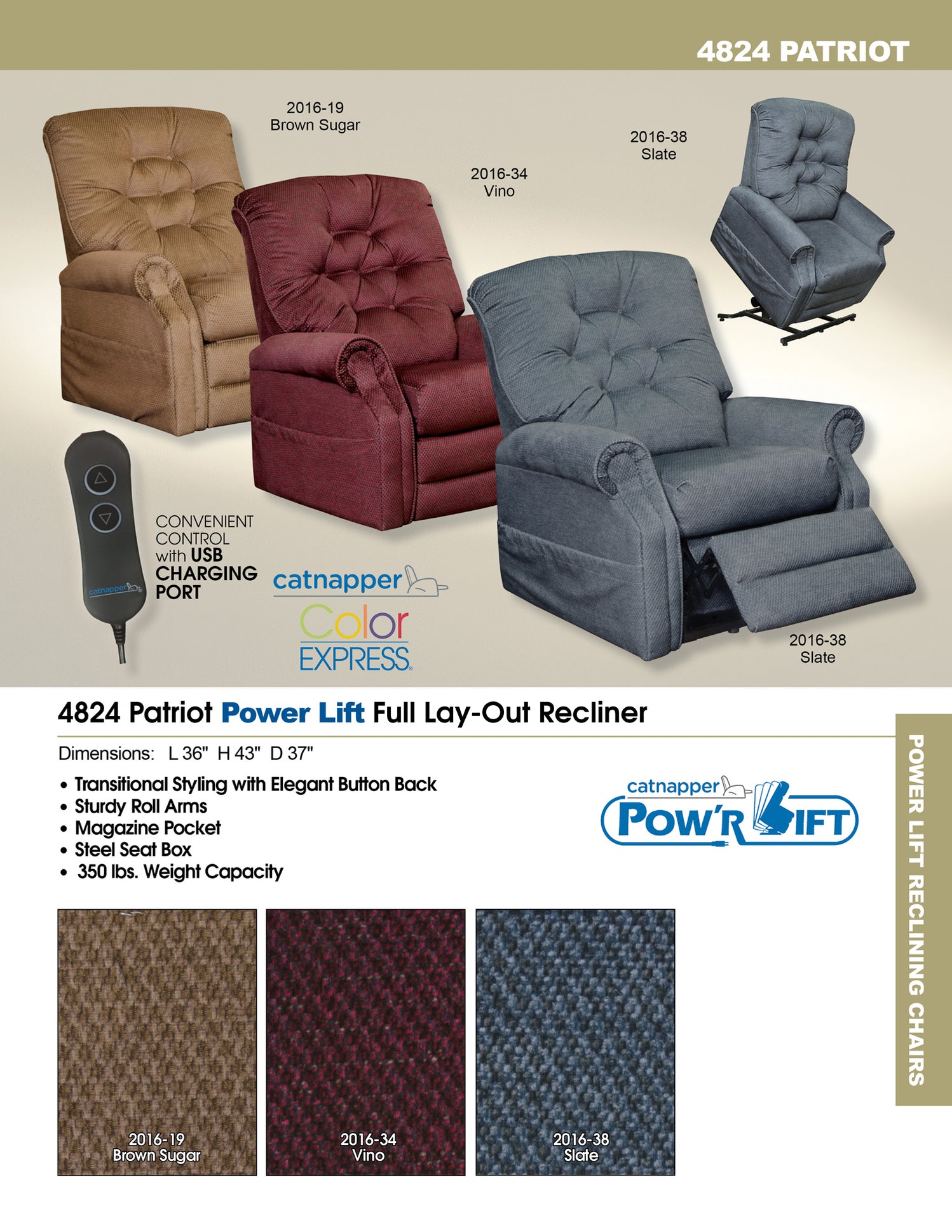 Catnapper - Patriot Power Lift Full Lay-Out Recliner in Vino - 4824-VI ...