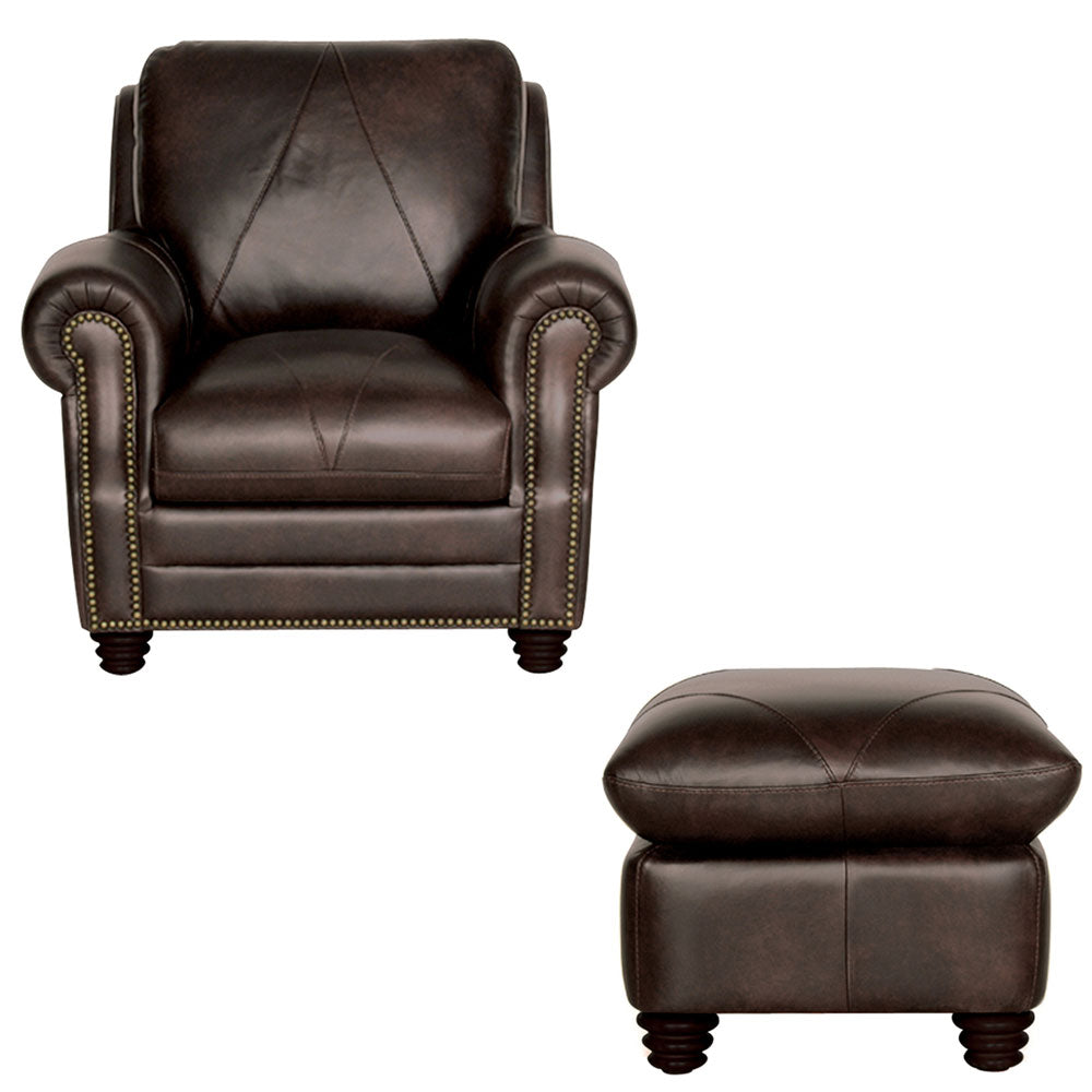 Mariano Italian Leather Furniture - Solomon Chair with Ottoman in Choc ...