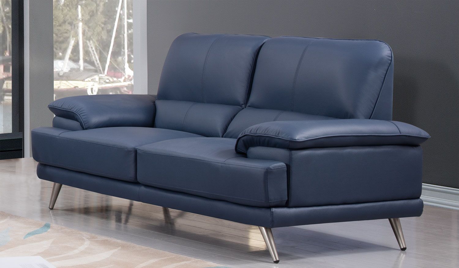 American Eagle Furniture - EK523 Navy Blue Top Grain Leather Loveseat ...