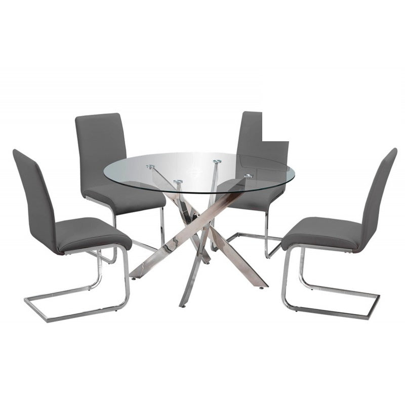 Mariano Furniture - T01 - 5 Piece Round Dining Table Set in Grey/Silve ...