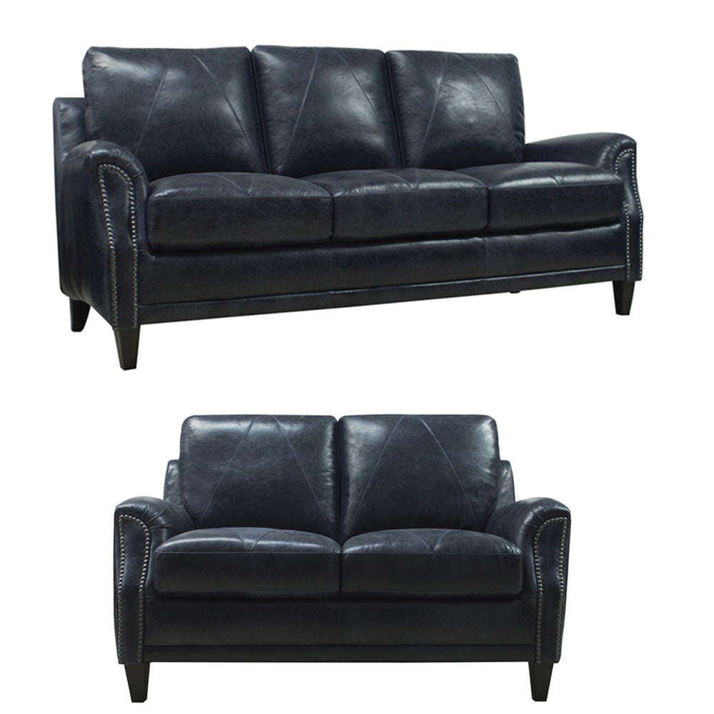 Mariano Italian Leather Furniture - Anya Sofa and Loveseat Set in Midn ...